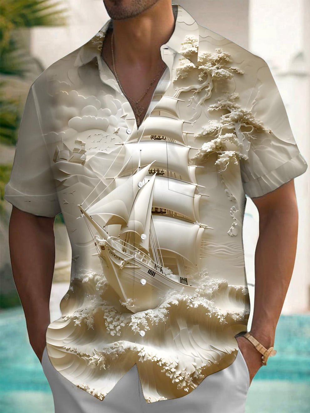 Boat Art Print Men's Pocket Short Sleeve Shirts – gogofandy