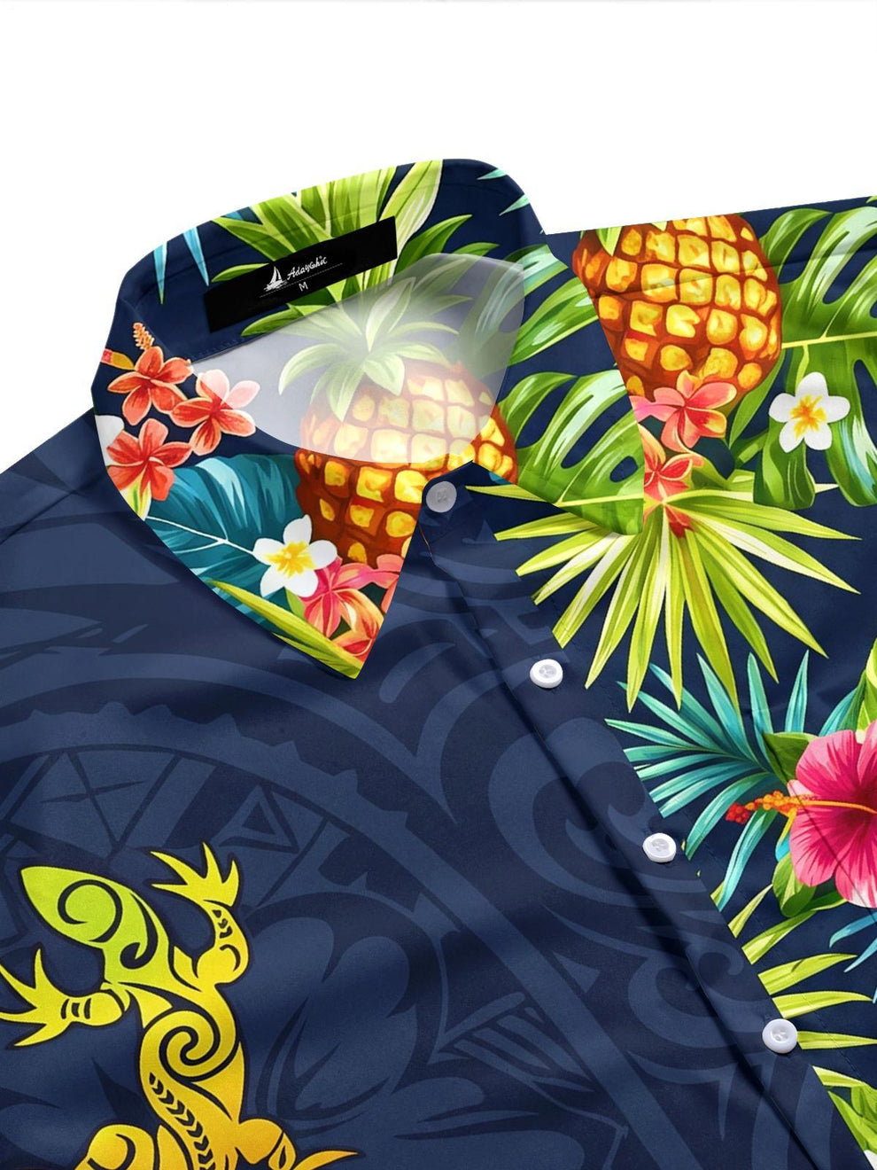 Hawaiian Tribal Lizard Pineapple Tropical Men's Pocket Short Sleeve ...